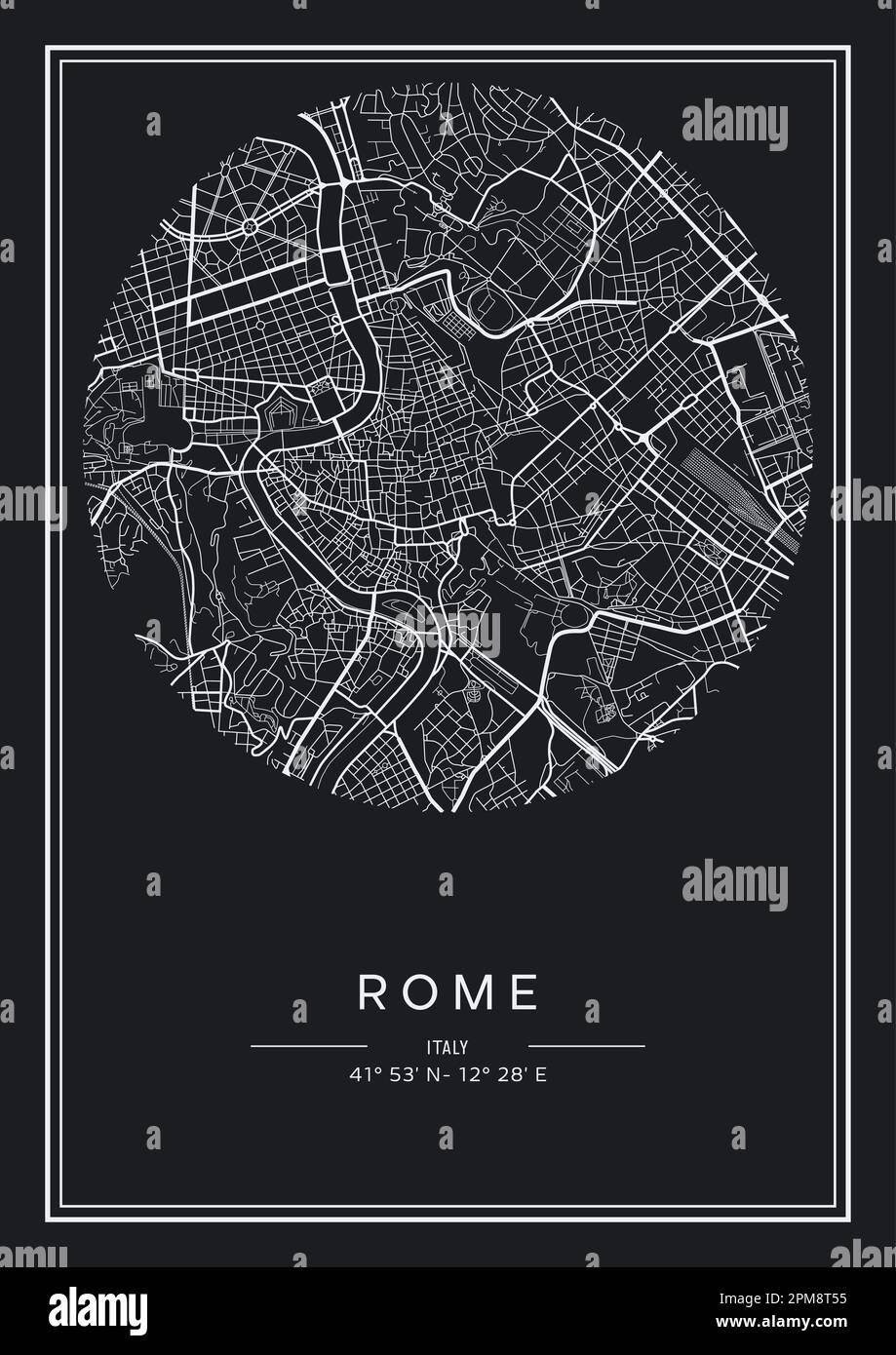 Black and white printable Rome city map, poster design, vector ...