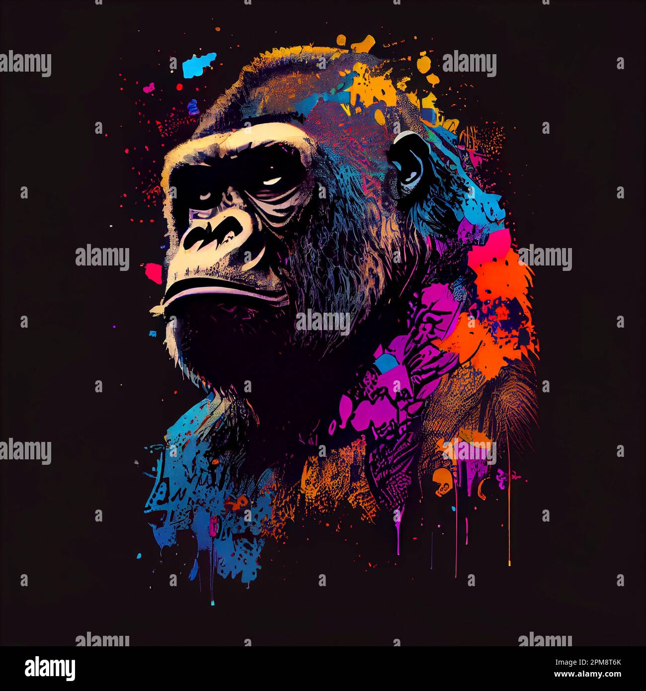 Portrait of wild gorilla with colorful and abstract. Printable design ...