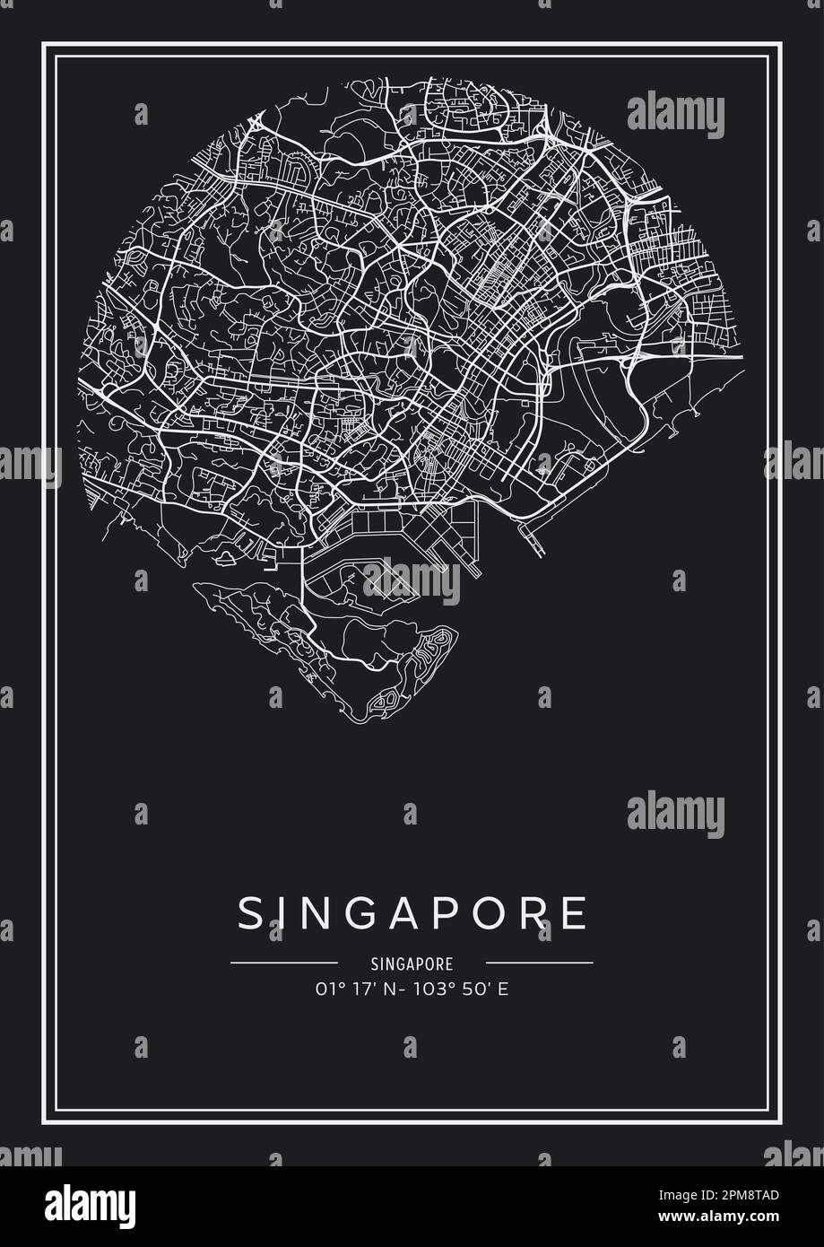 Black and white printable Singapore city map, poster design, vector illistration Stock Vector ...