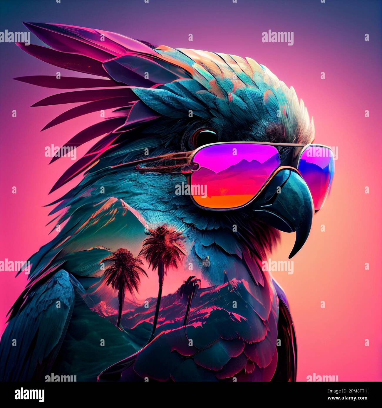 Macaw portrait. Brightly colored Macaw with glasses for summer vibes ...