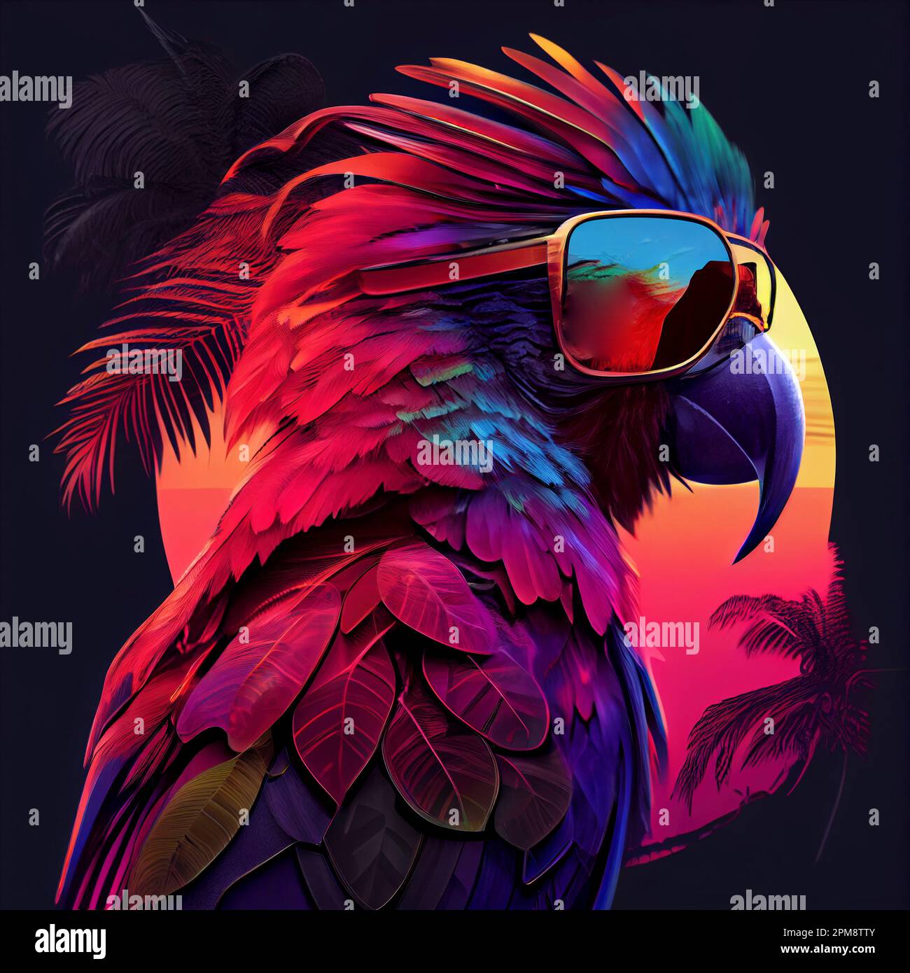 Macaw portrait. Brightly colored Macaw with glasses for summer vibes ...