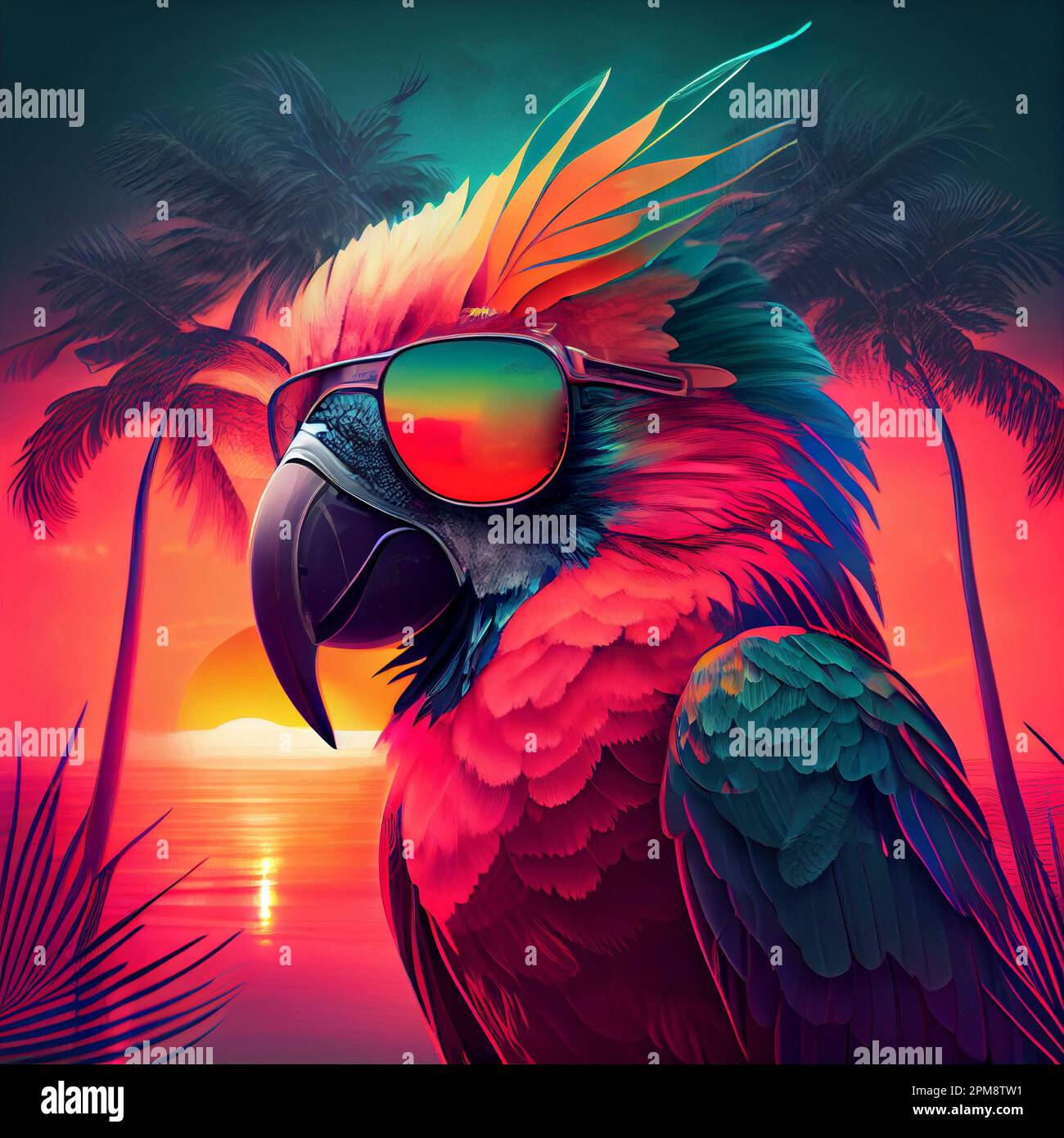 Macaw portrait. Brightly colored Macaw with glasses for summer vibes ...