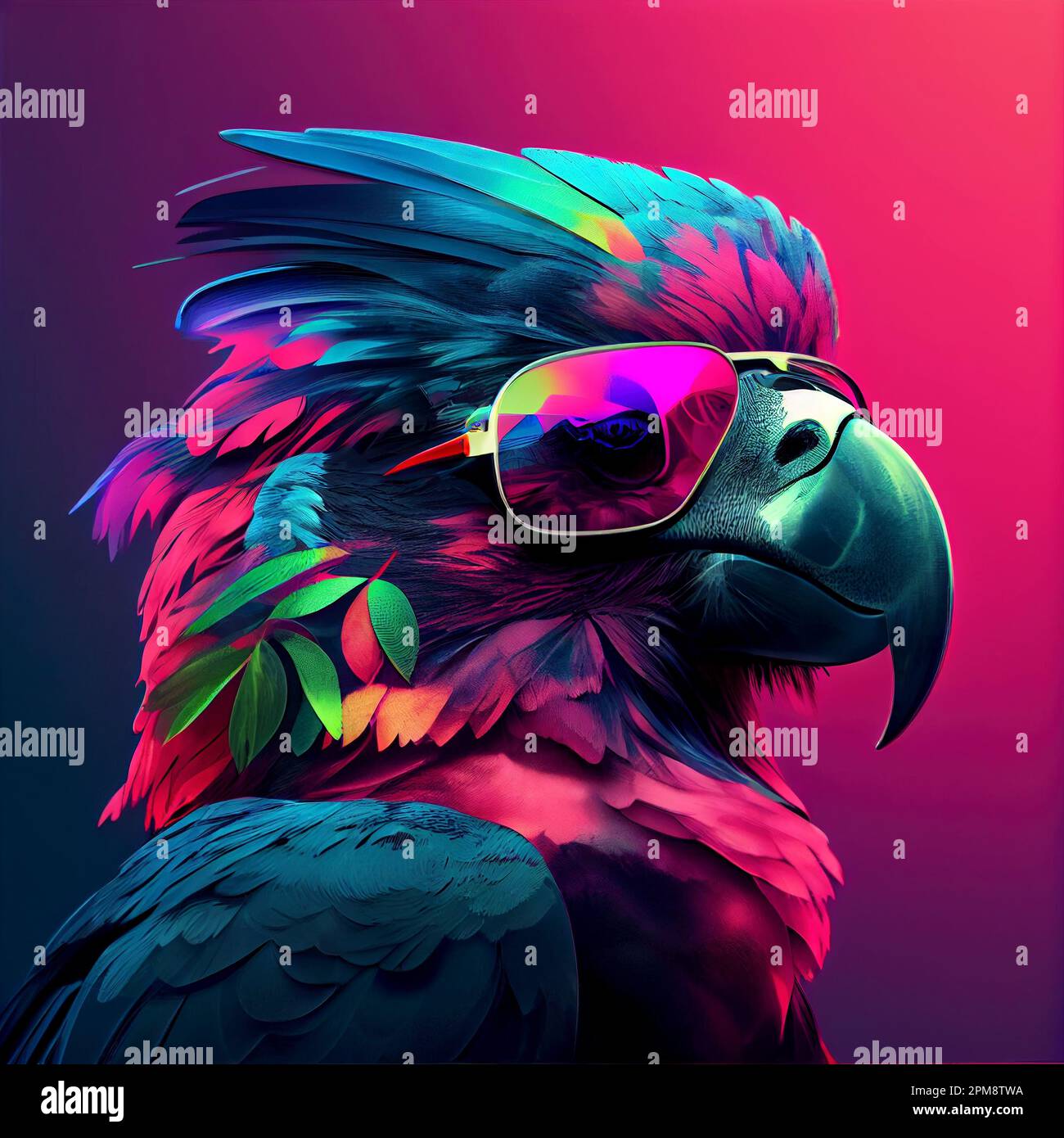 Macaw portrait. Brightly colored Macaw with glasses for summer vibes ...