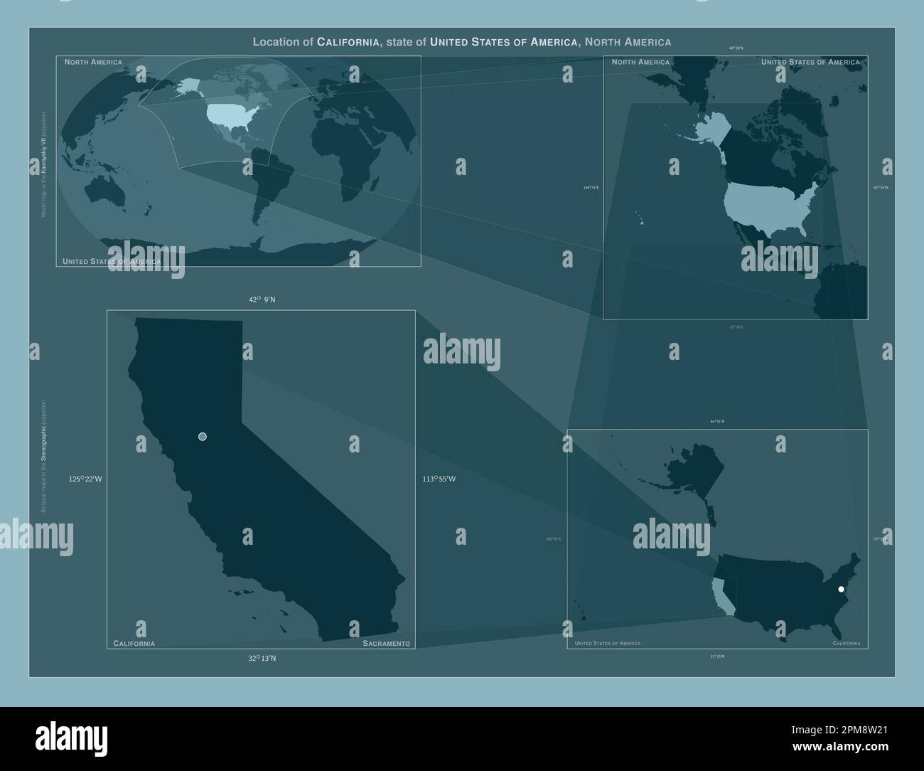 California, state of United States of America. Diagram showing the ...