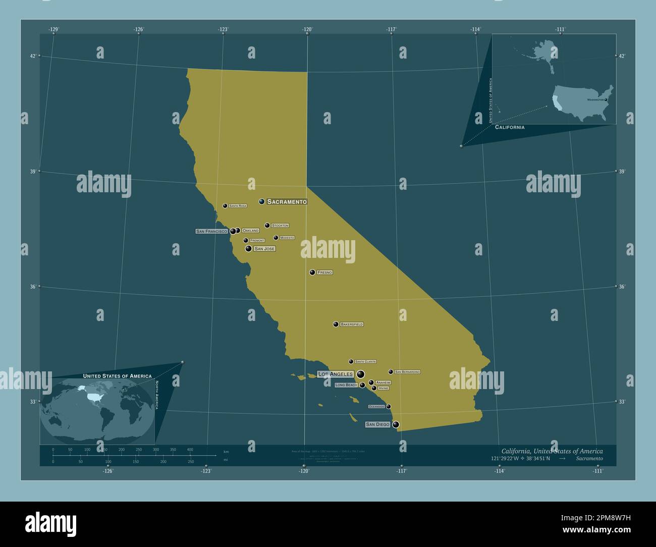 California, state of United States of America. Solid color shape ...