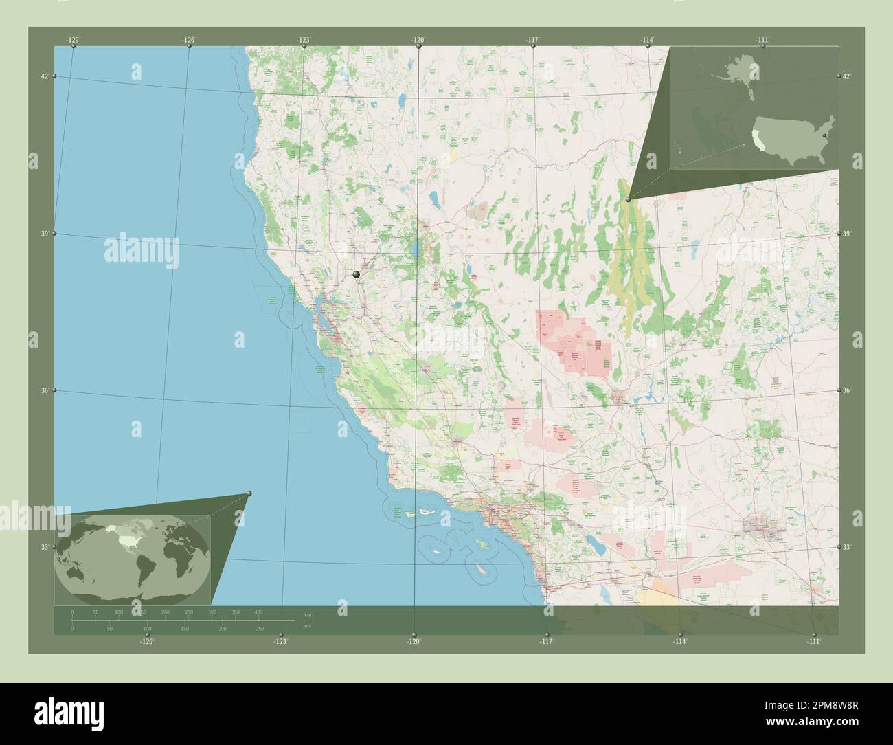 California, state of United States of America. Open Street Map. Corner ...