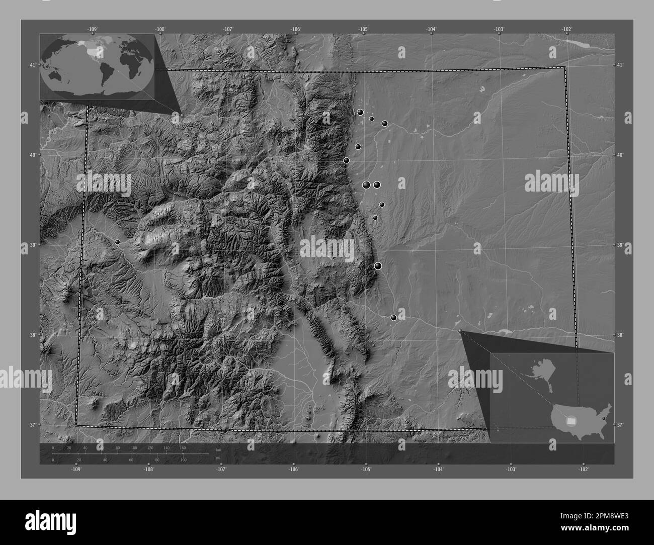 Colorado, state of United States of America. Bilevel elevation map with ...