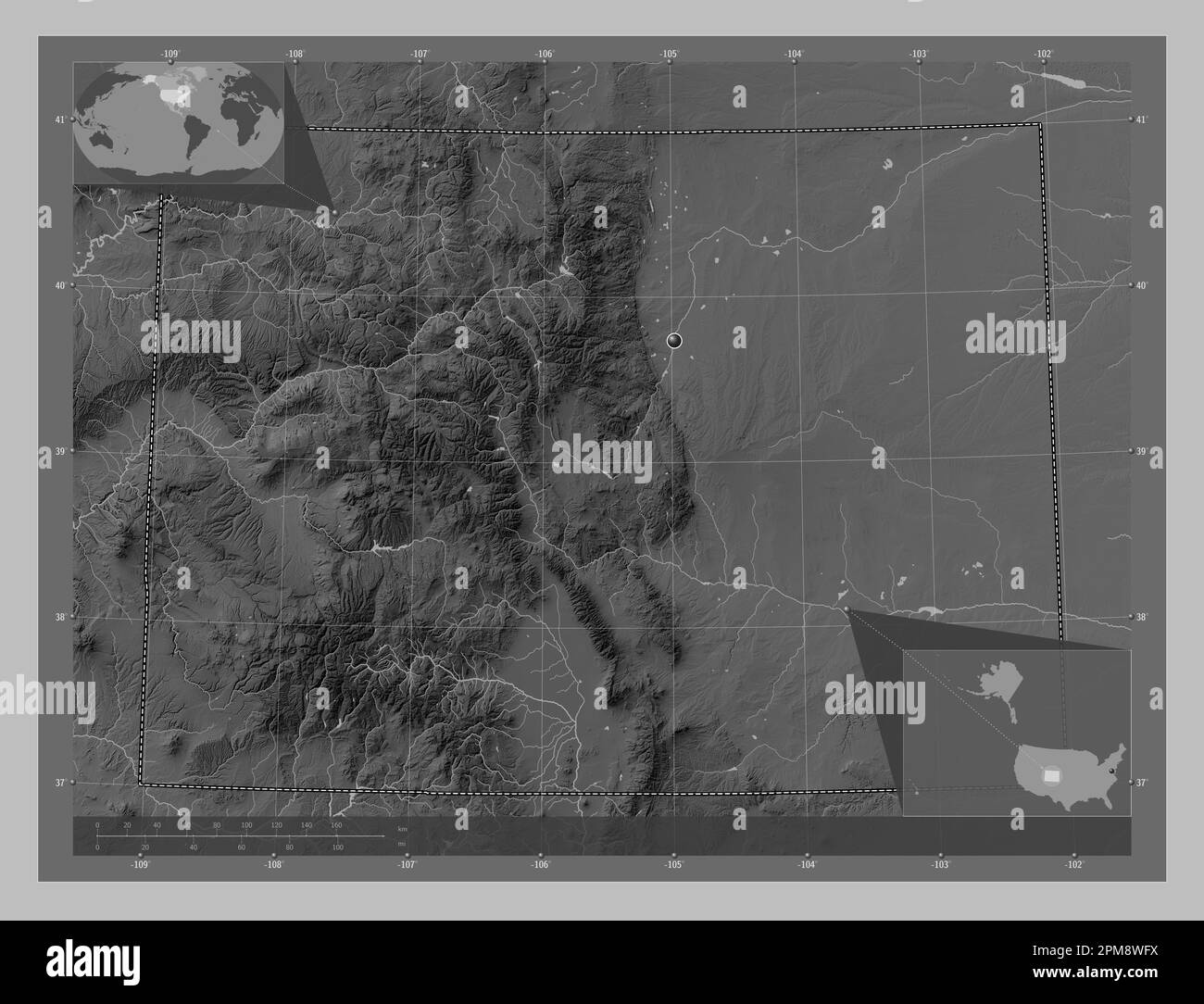Colorado, state of United States of America. Grayscale elevation map ...