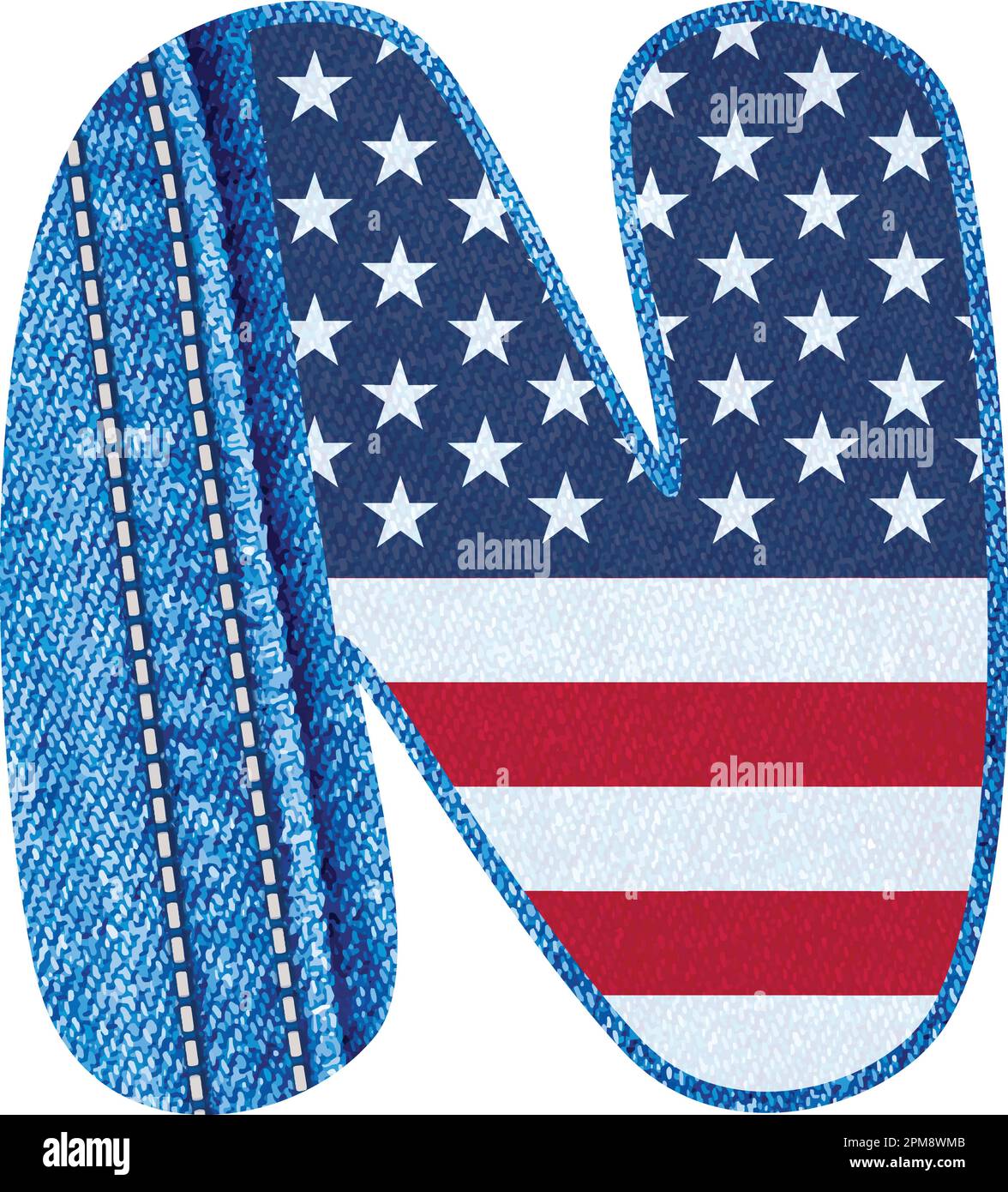 Vector - The Letter N with the texture of blue denim fabric and US flag ...