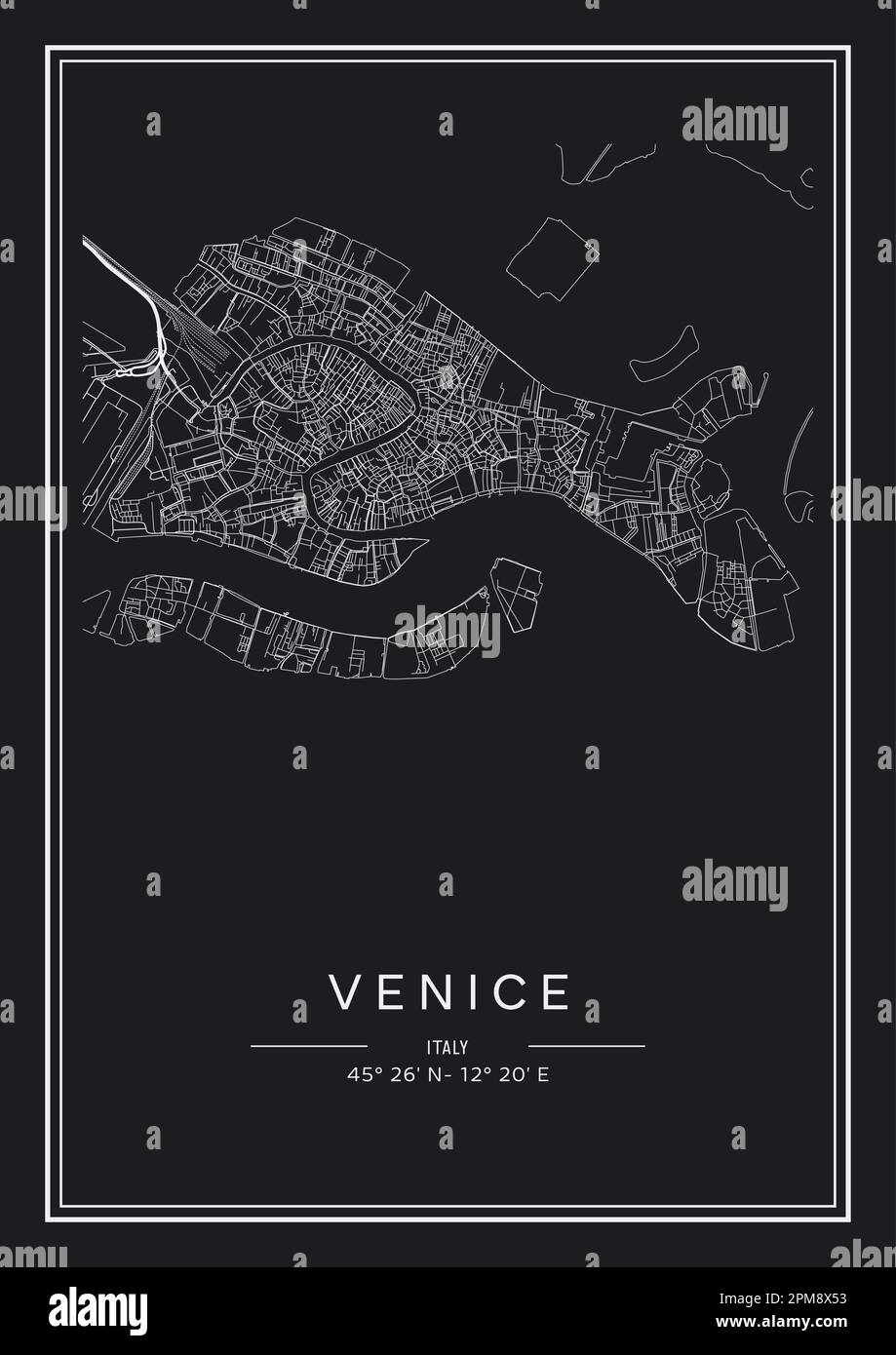 Black and white printable Venice city map, poster design, vector ...