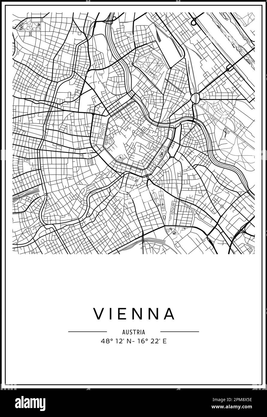 Black and white printable Vienna city map, poster design, vector ...