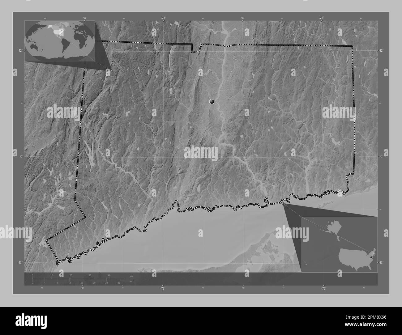 Connecticut, state of United States of America. Grayscale elevation map ...