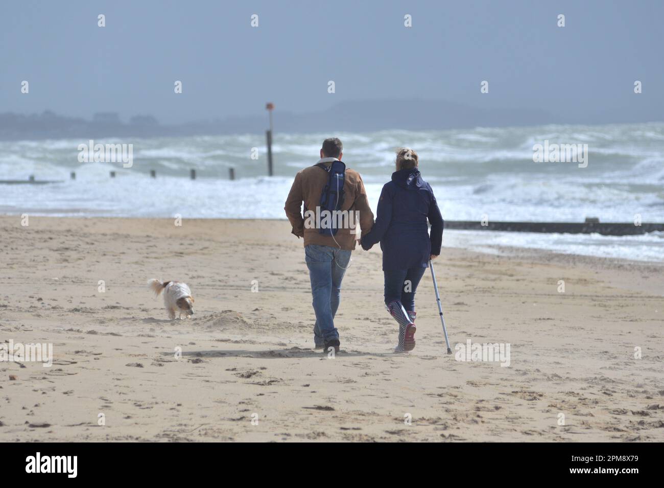 Storm Noa, Bournemouth, Dorset, UK, 12th April 2023, Weather. Dog ...