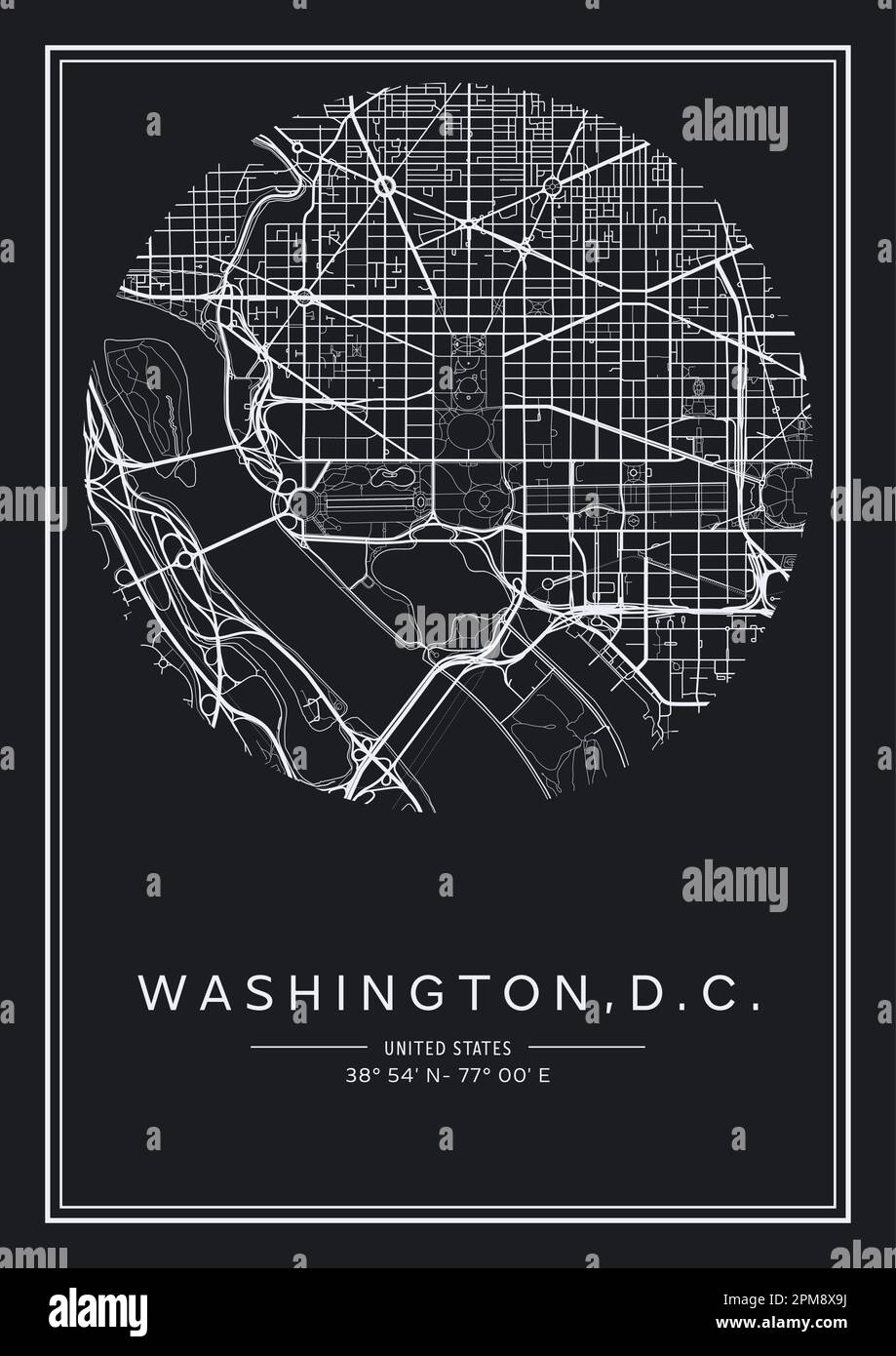 Black and white printable Washington, D.C. city map, poster design ...