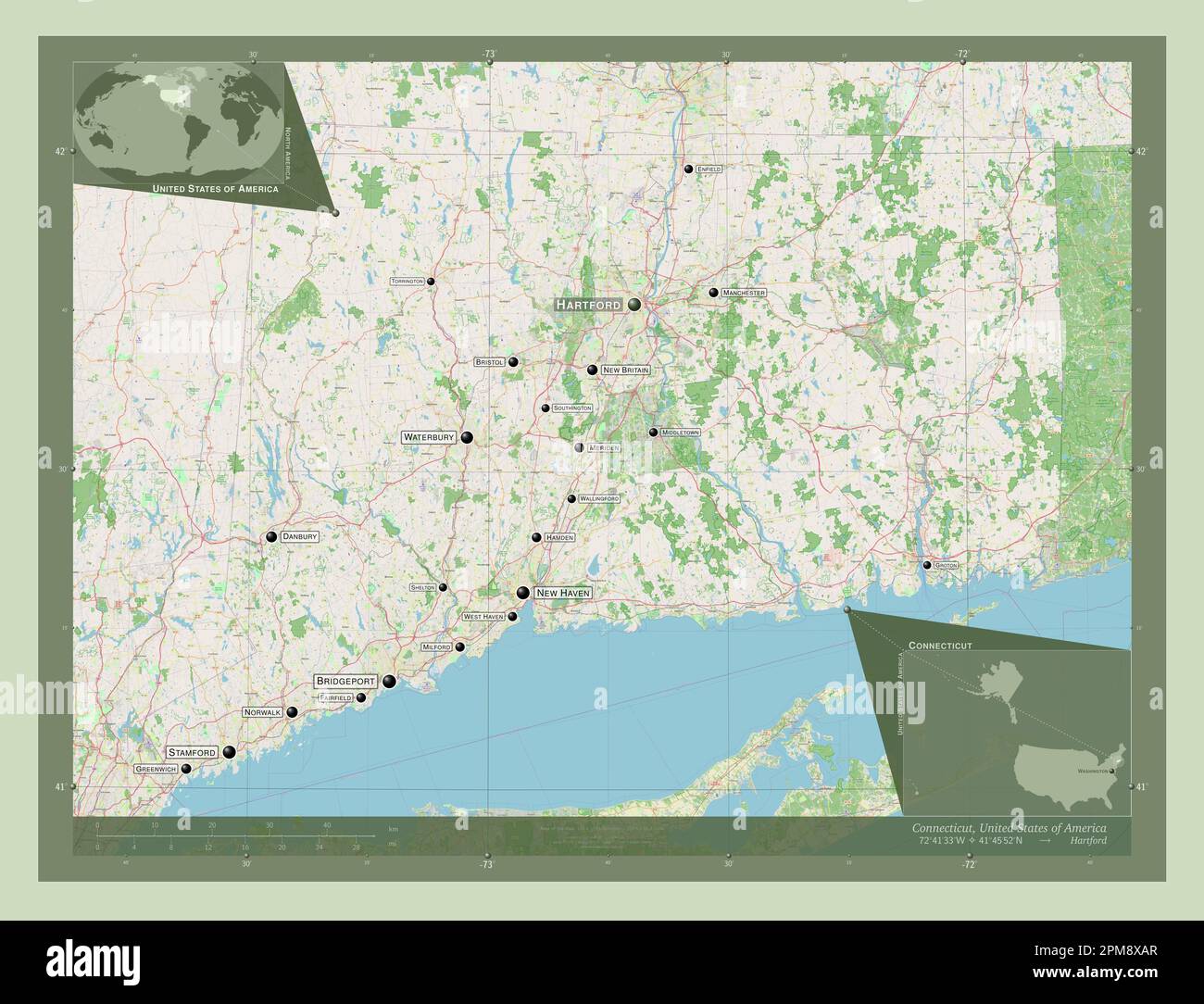 Connecticut, state of United States of America. Open Street Map ...