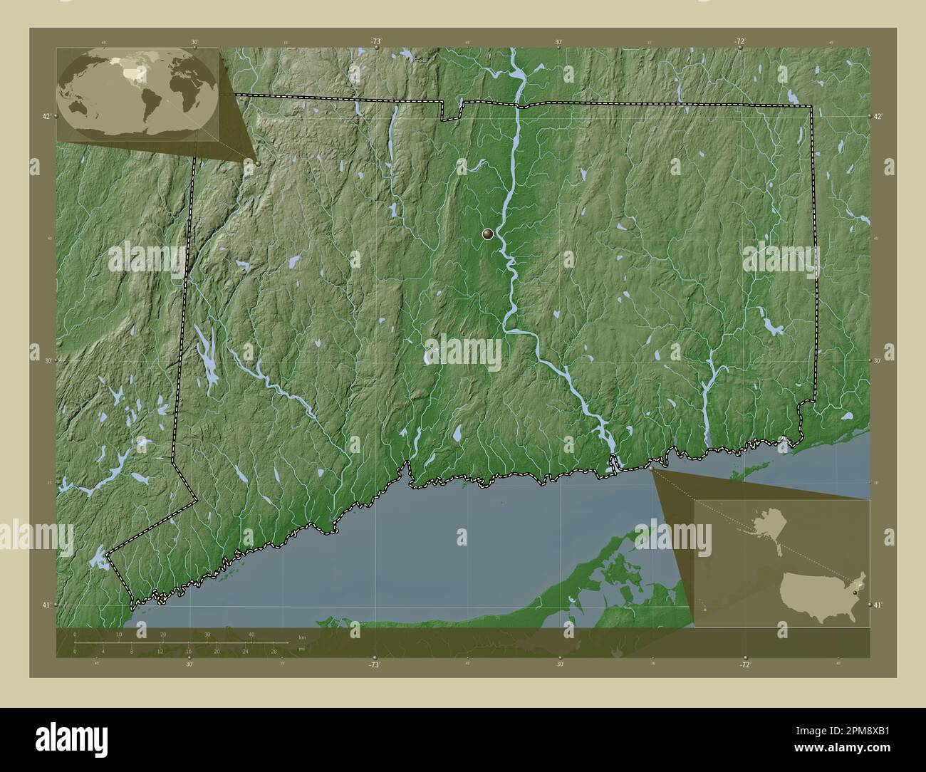 Connecticut, state of United States of America. Elevation map colored ...