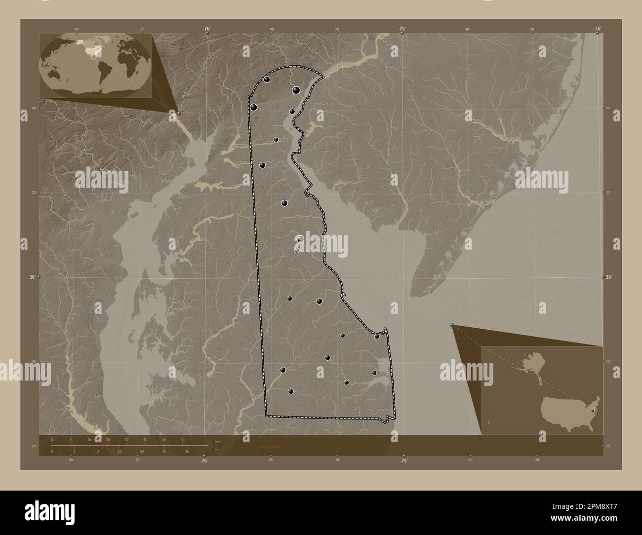 Delaware, state of United States of America. Elevation map colored in ...