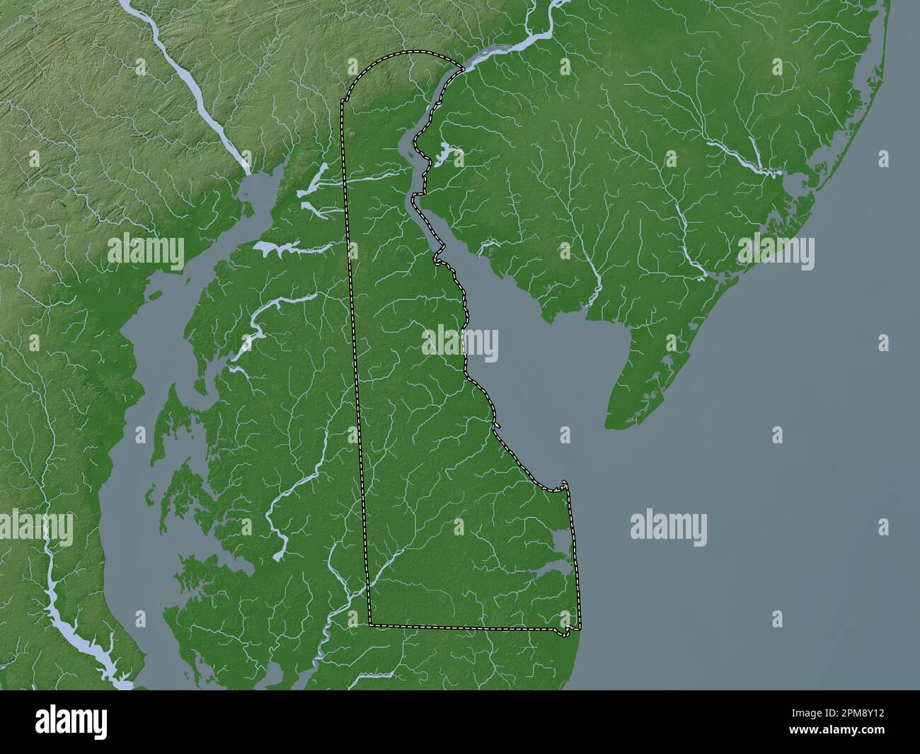 Delaware, state of United States of America. Elevation map colored in ...