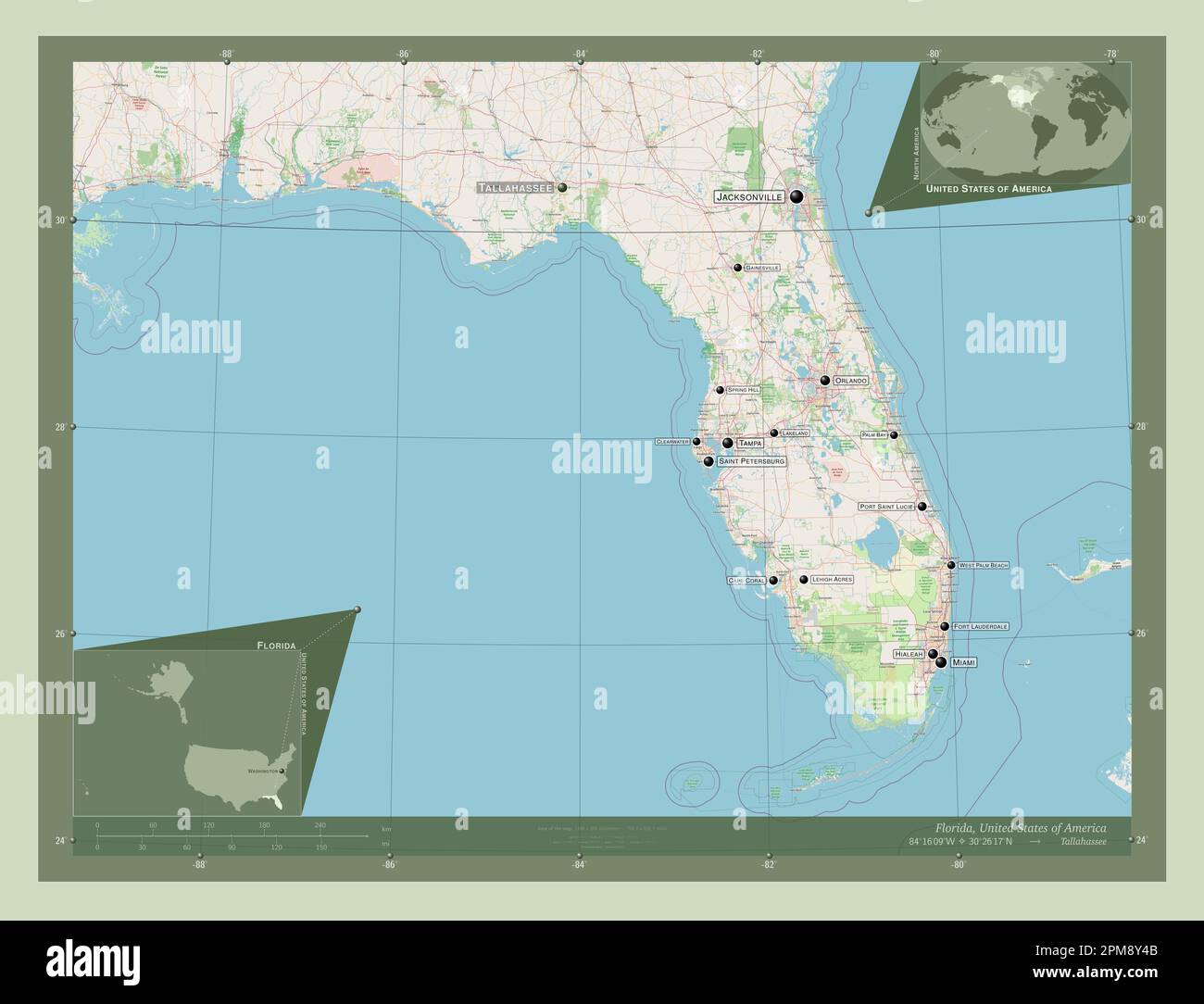 Florida, state of United States of America. Open Street Map. Locations ...