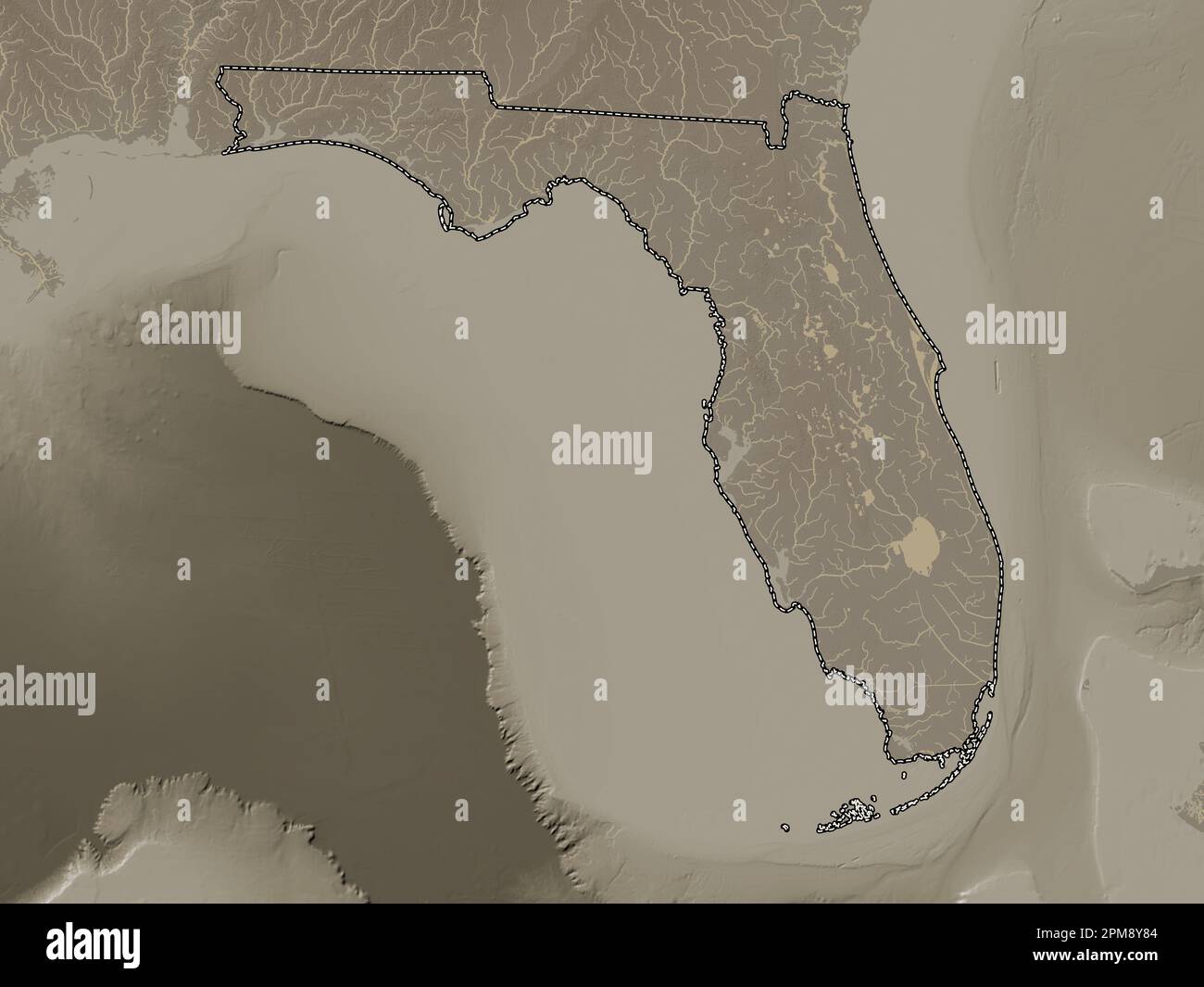 Florida, state of United States of America. Elevation map colored in ...