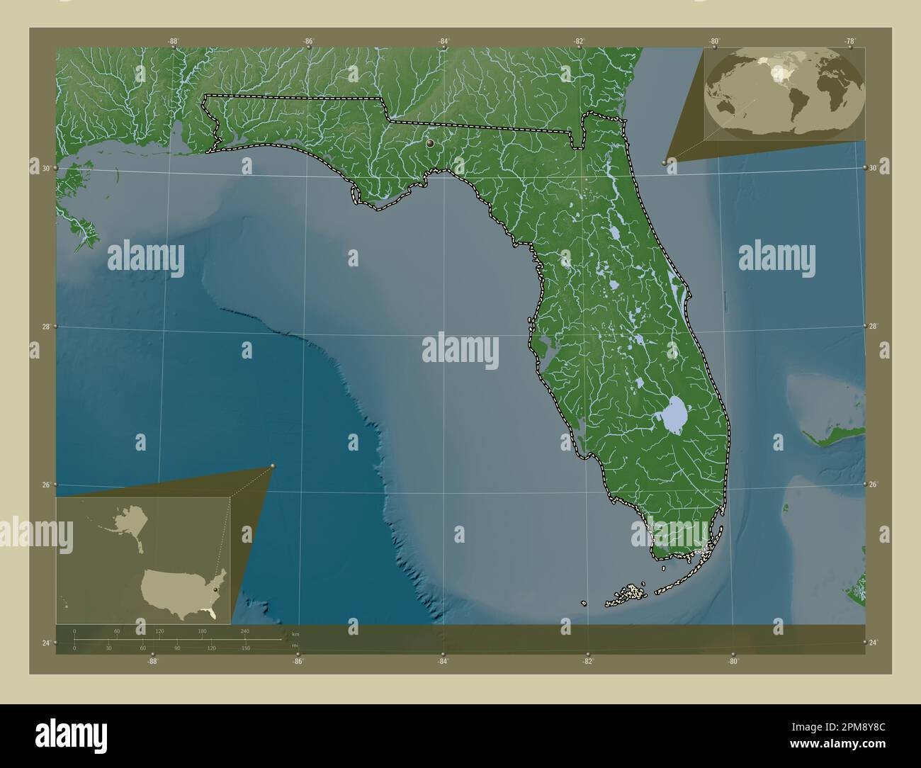 Florida, state of United States of America. Elevation map colored in ...