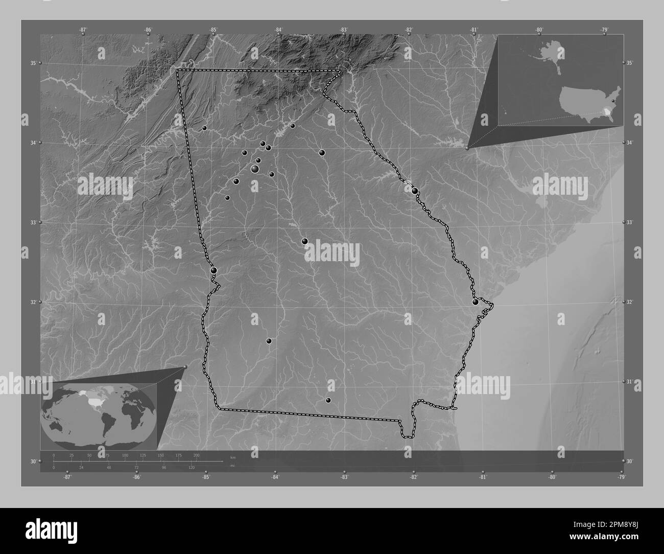 Georgia, state of United States of America. Grayscale elevation map ...