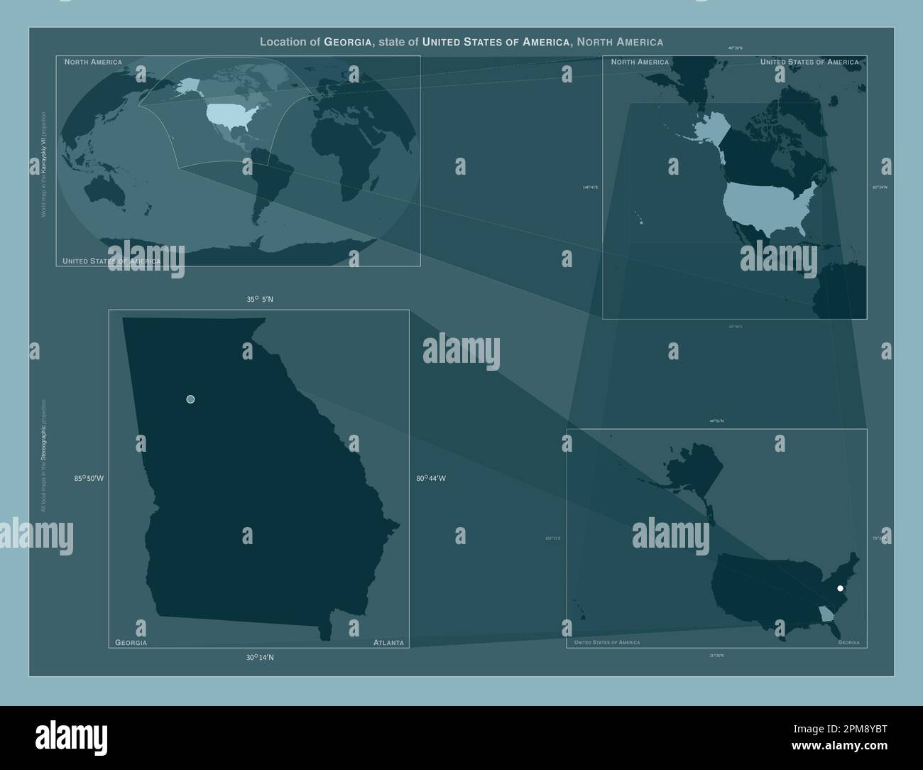 Georgia, state of United States of America. Diagram showing the ...