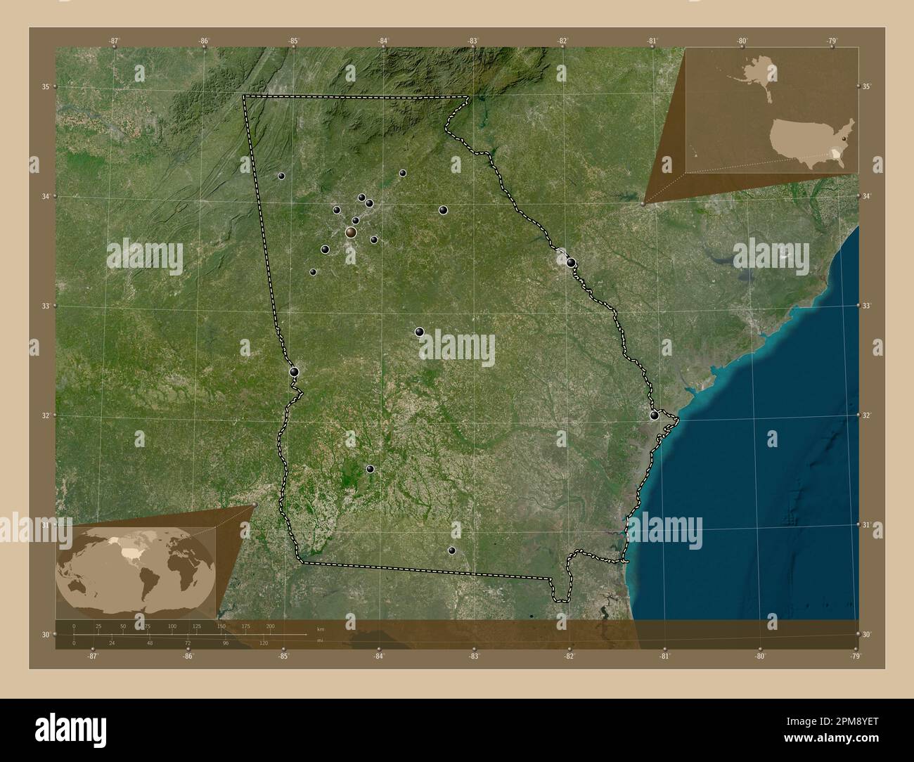 Georgia, state of United States of America. Low resolution satellite ...