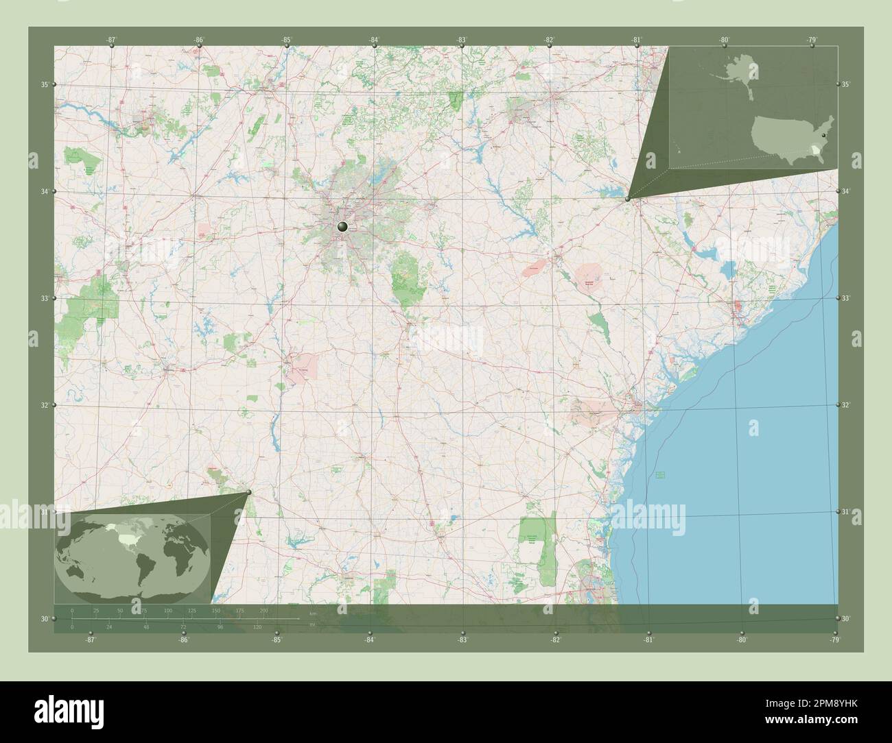 Georgia, state of United States of America. Open Street Map. Corner ...