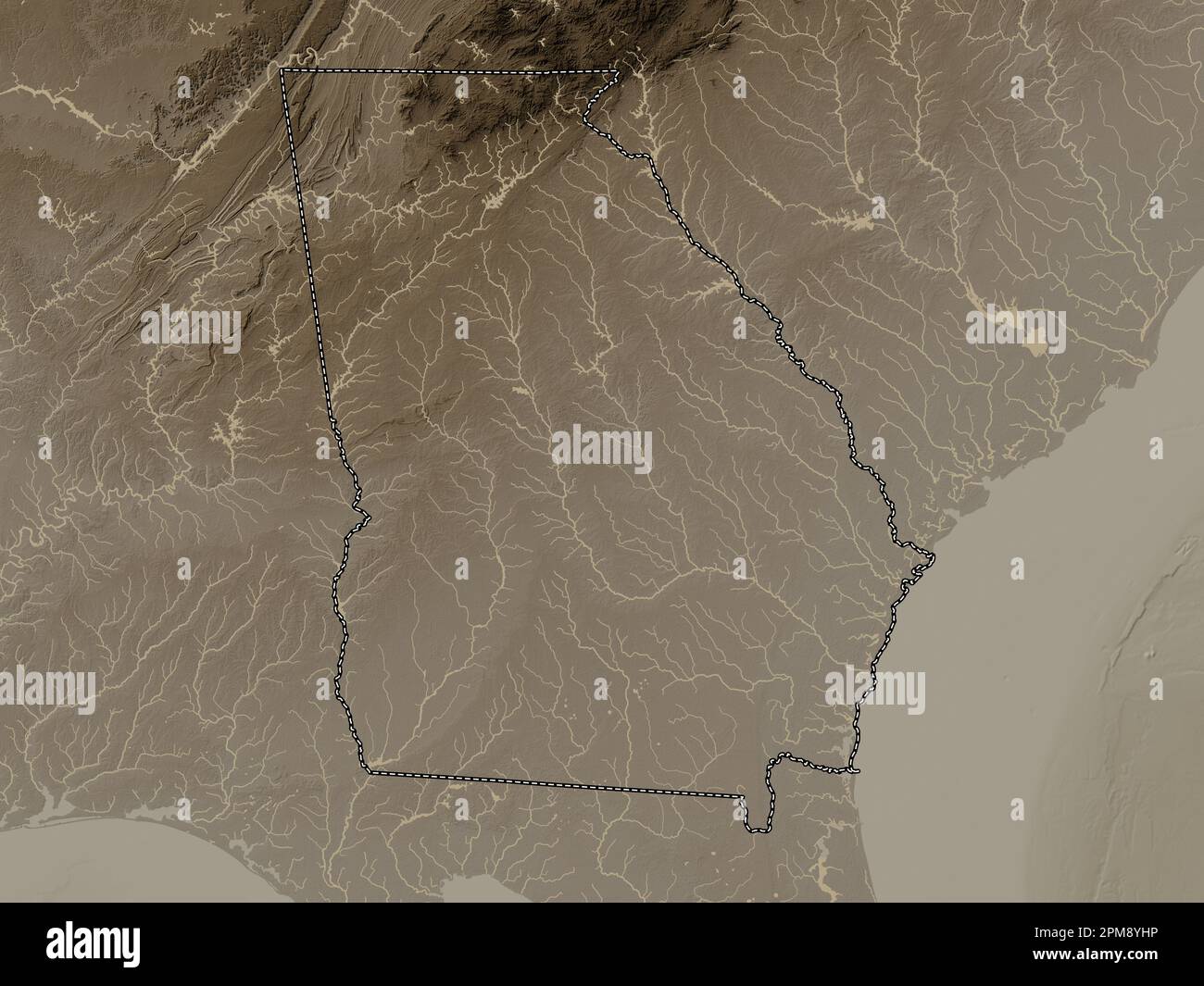 Georgia, state of United States of America. Elevation map colored in ...