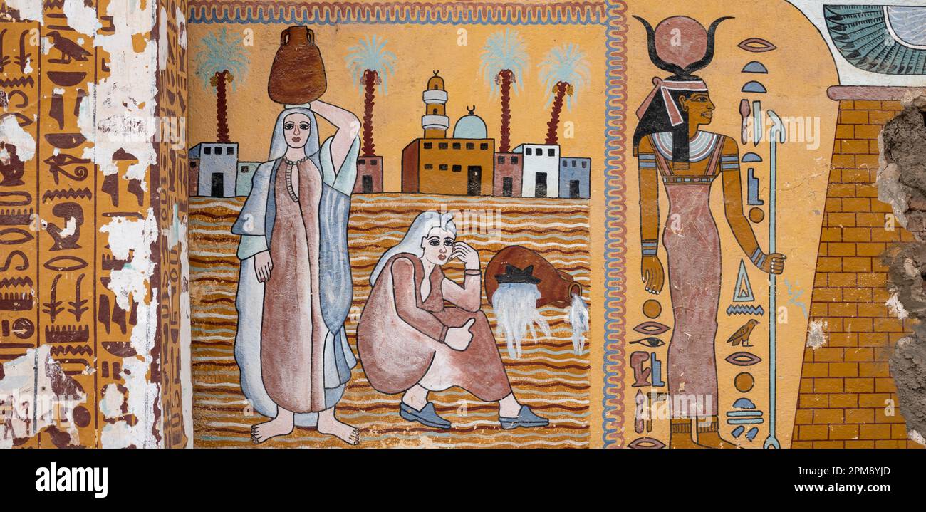 Modern painted Egyptian Hajj Mural in Luxor, Egypt Stock Photo - Alamy