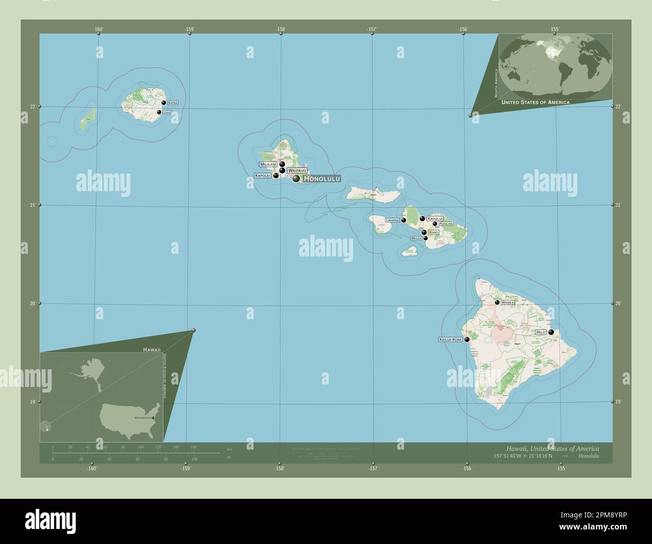 Hawaii, state of United States of America. Open Street Map. Locations ...