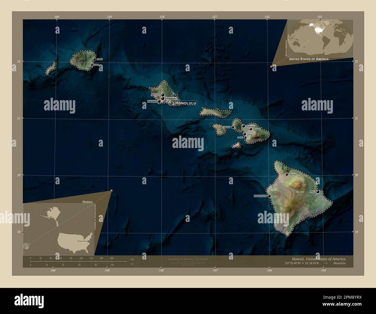 Hawaii, state of United States of America. High resolution satellite ...