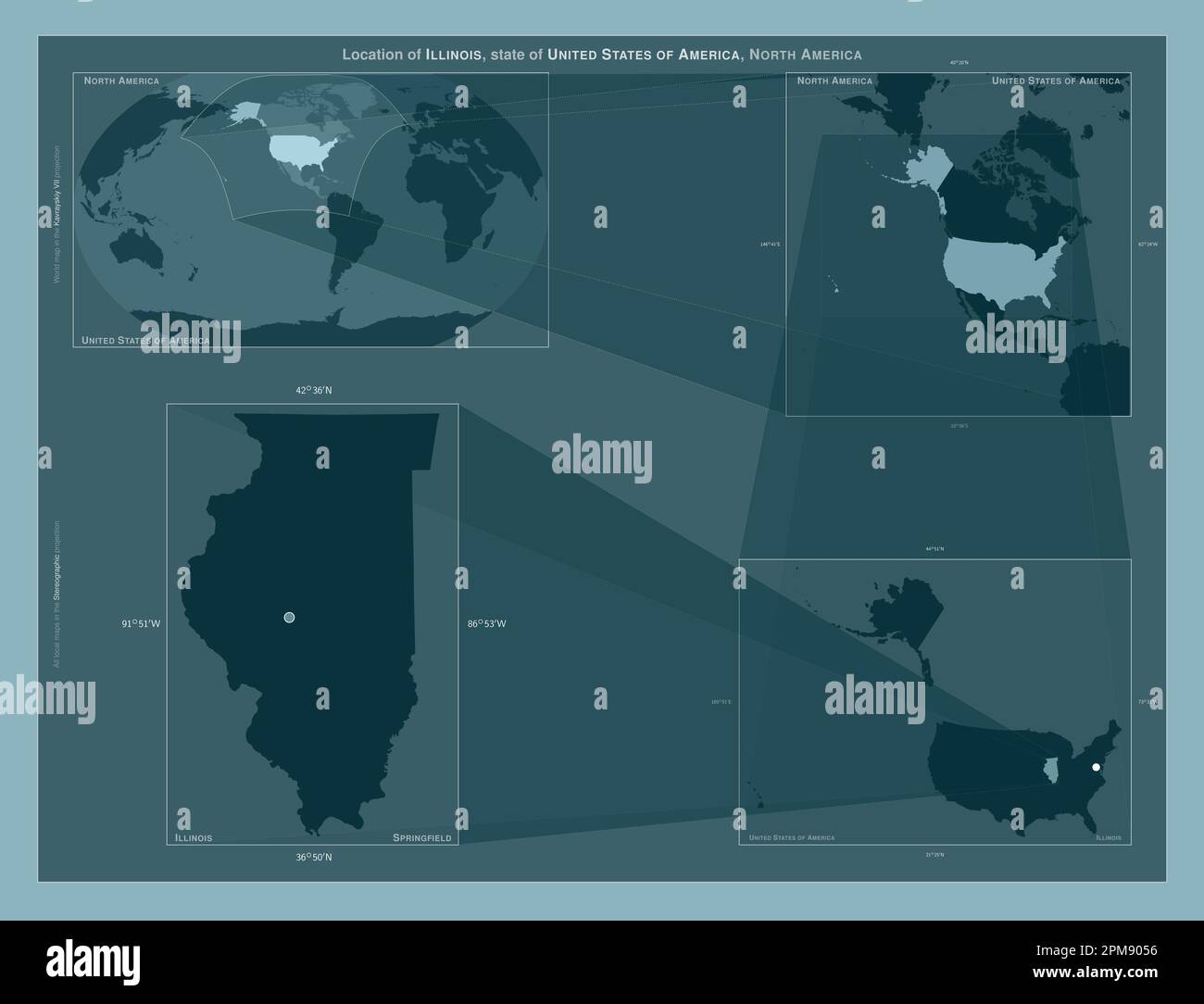 Illinois, state of United States of America. Diagram showing the ...