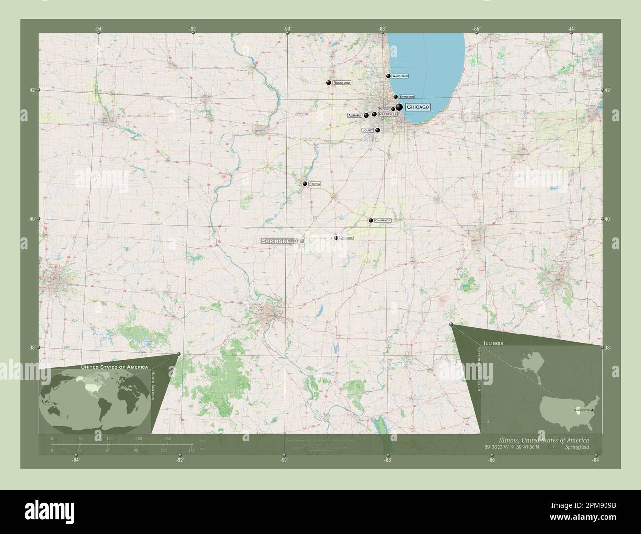 Illinois, state of United States of America. Open Street Map. Locations ...