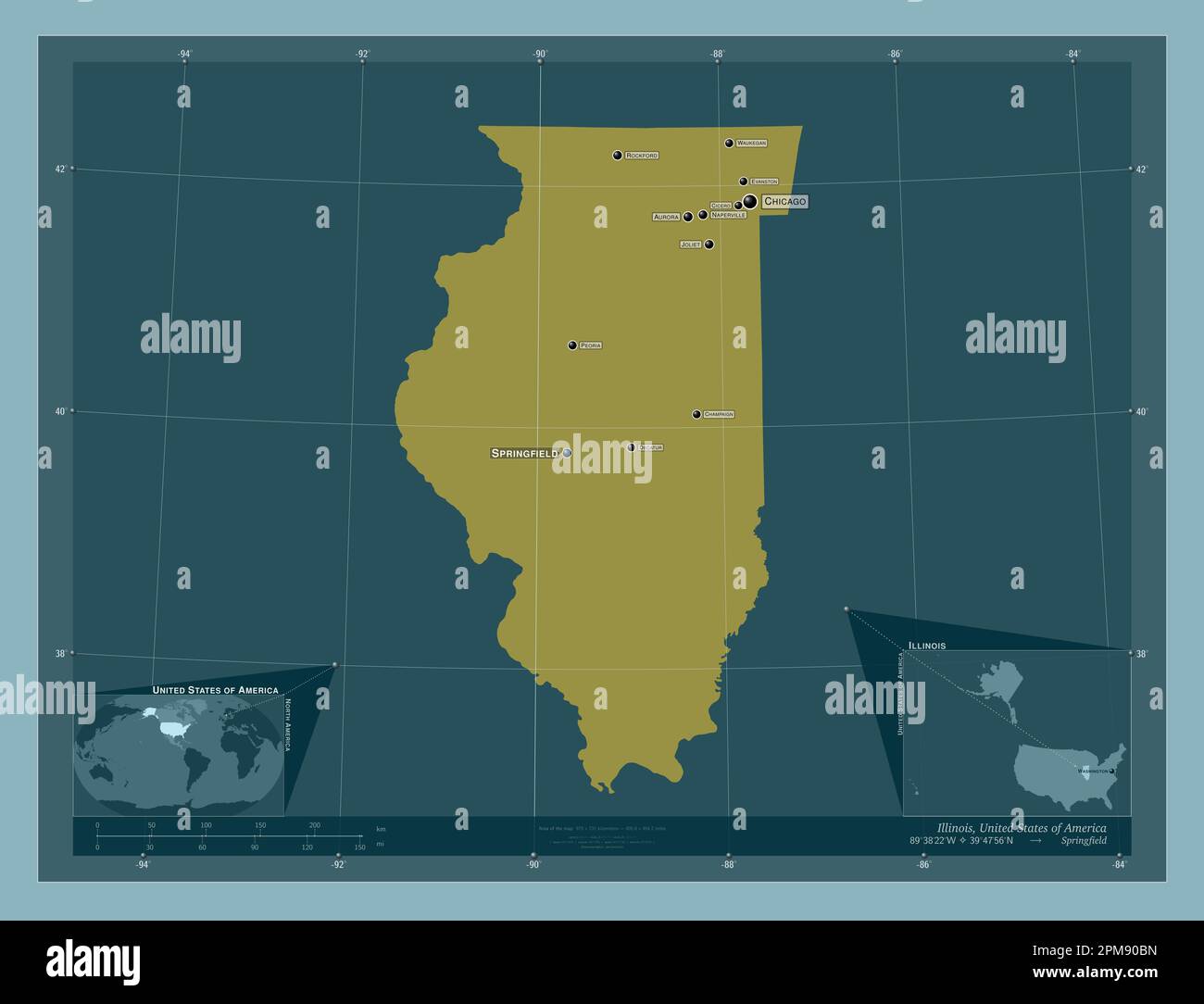 Illinois, state of United States of America. Solid color shape ...