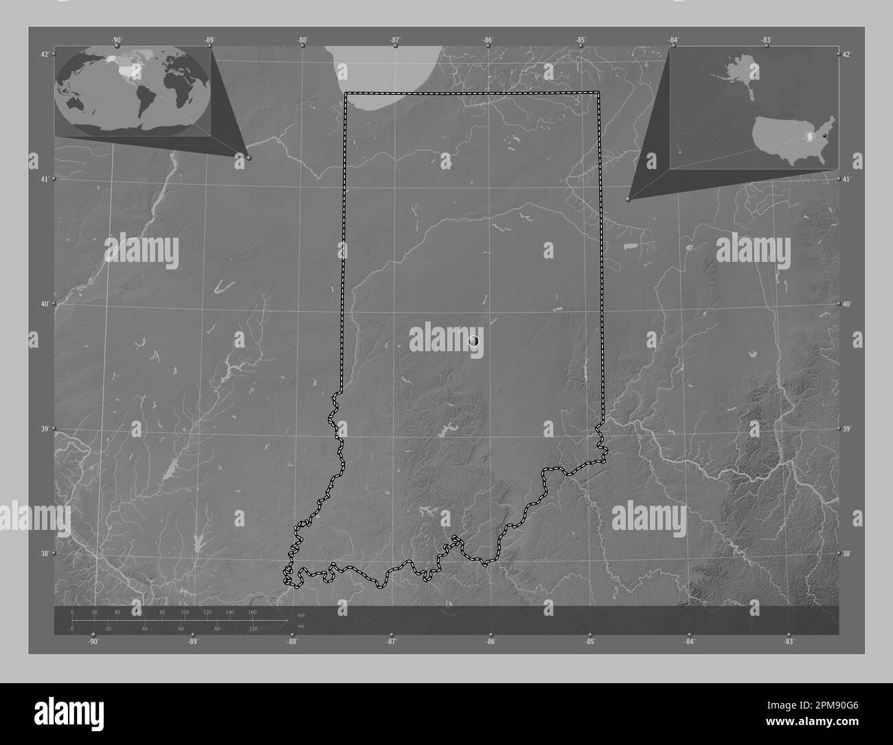 Indiana, state of United States of America. Grayscale elevation map ...