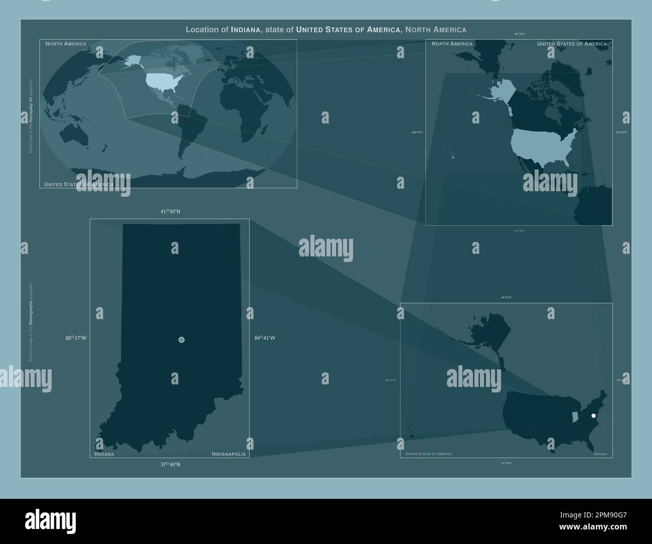 Indiana, state of United States of America. Diagram showing the ...