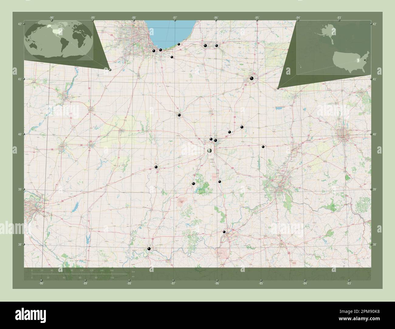 Indiana, state of United States of America. Open Street Map. Locations ...