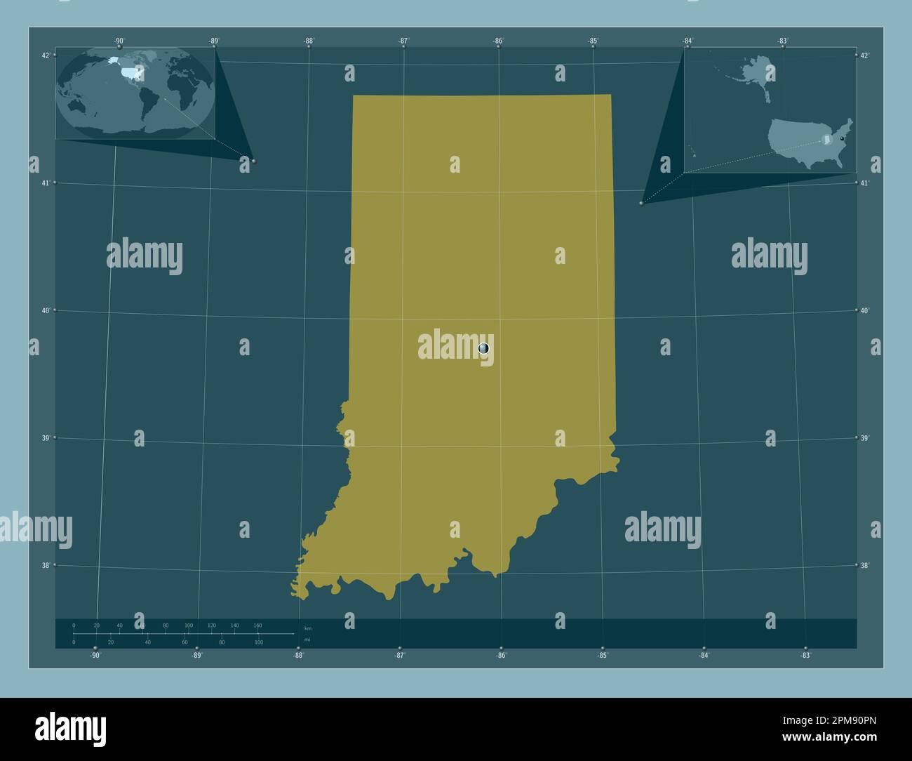 Indiana, state of United States of America. Solid color shape. Corner ...