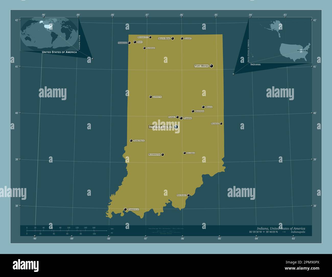 Indiana, state of United States of America. Solid color shape ...