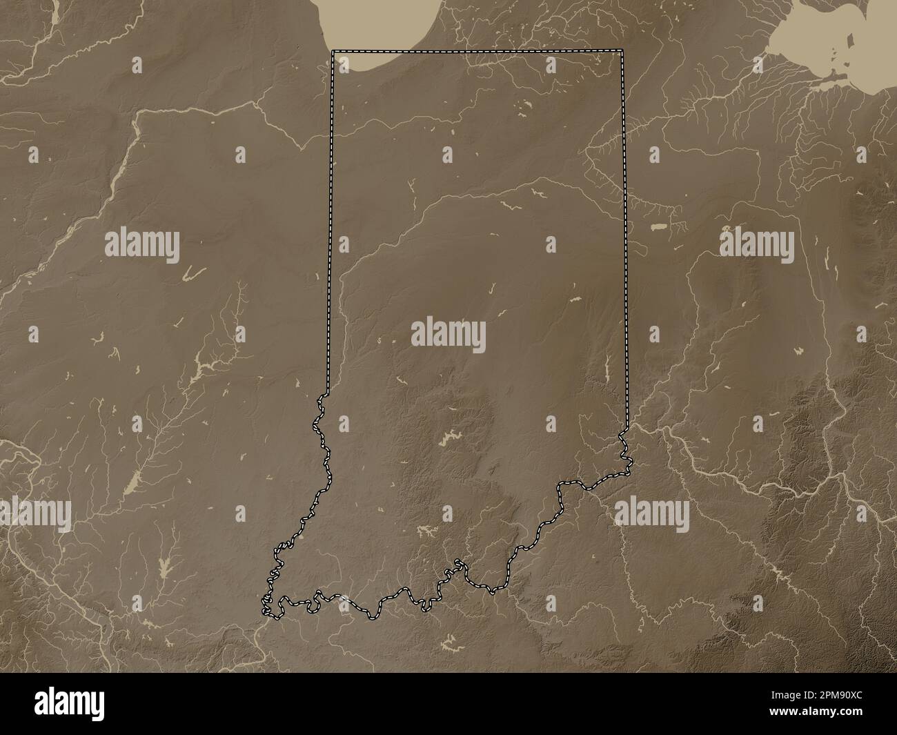 Indiana, state of United States of America. Elevation map colored in ...