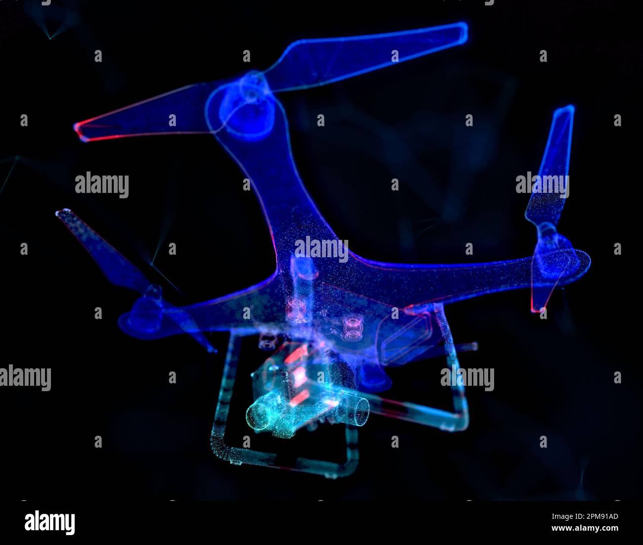 Drone. Abstract quadcopter with camera. Abstract mesh art with lines ...