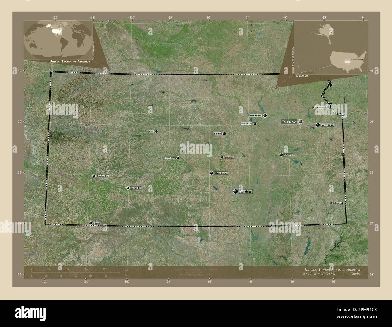 Kansas, state of United States of America. High resolution satellite ...