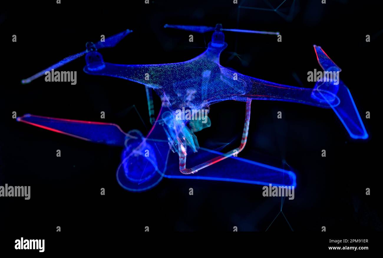Digital 3d drone. Abstract quadcopter. Abstract mesh art with lines ...