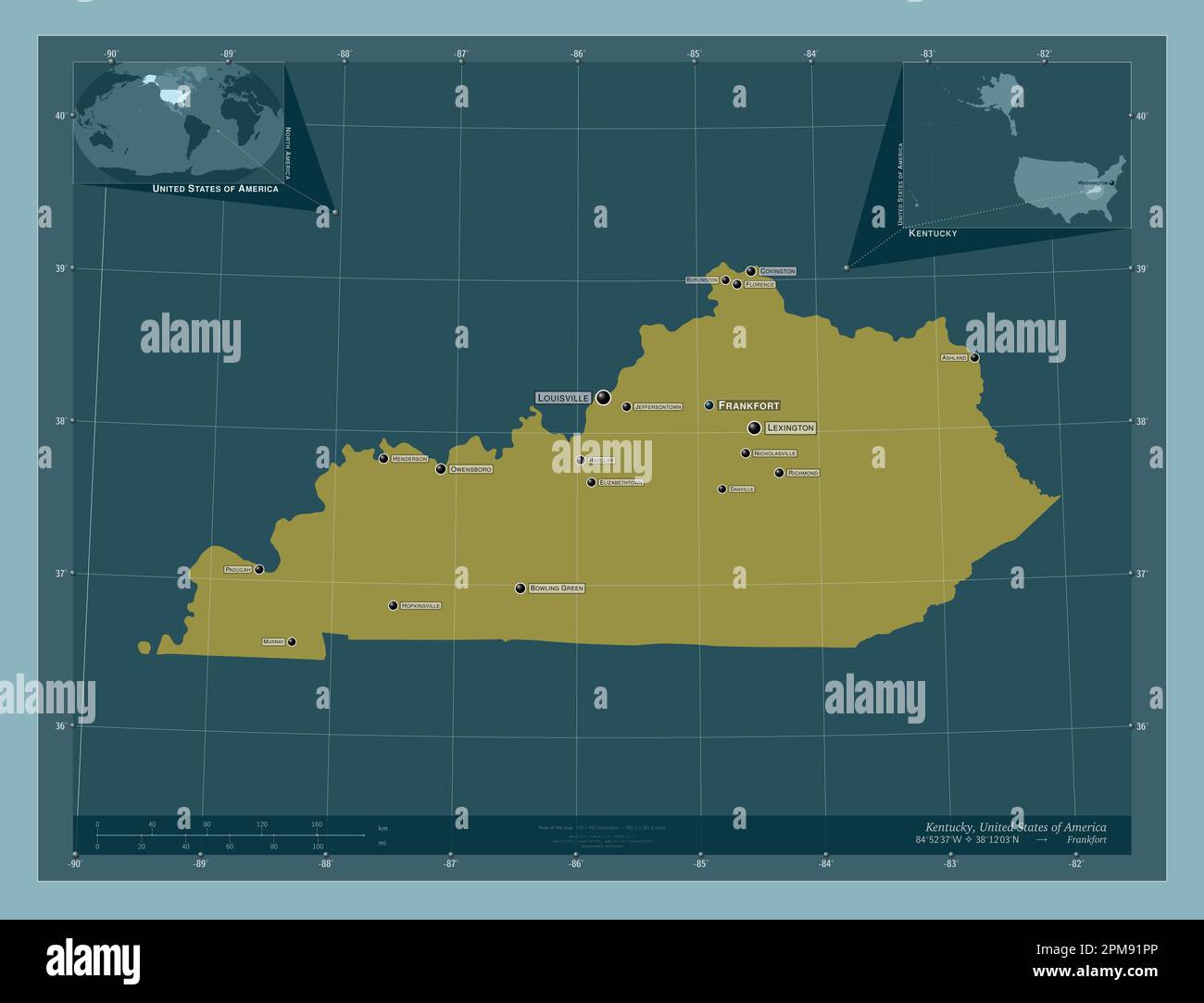 Kentucky, state of United States of America. Solid color shape ...