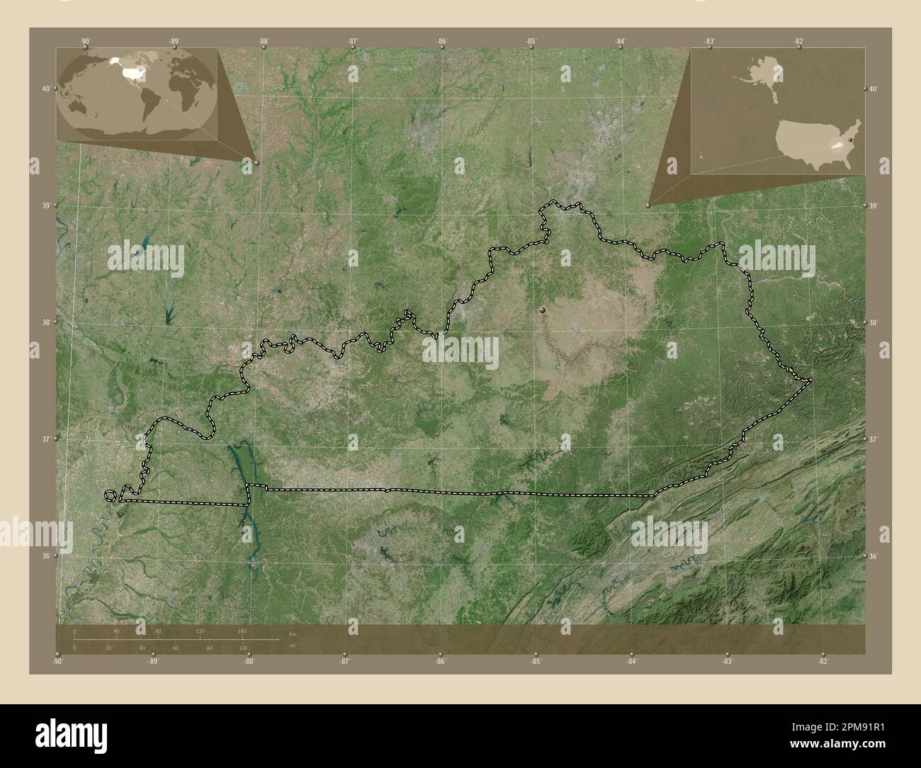 Kentucky, state of United States of America. High resolution satellite ...