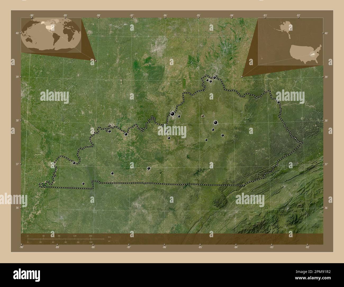 Kentucky, state of United States of America. Low resolution satellite ...