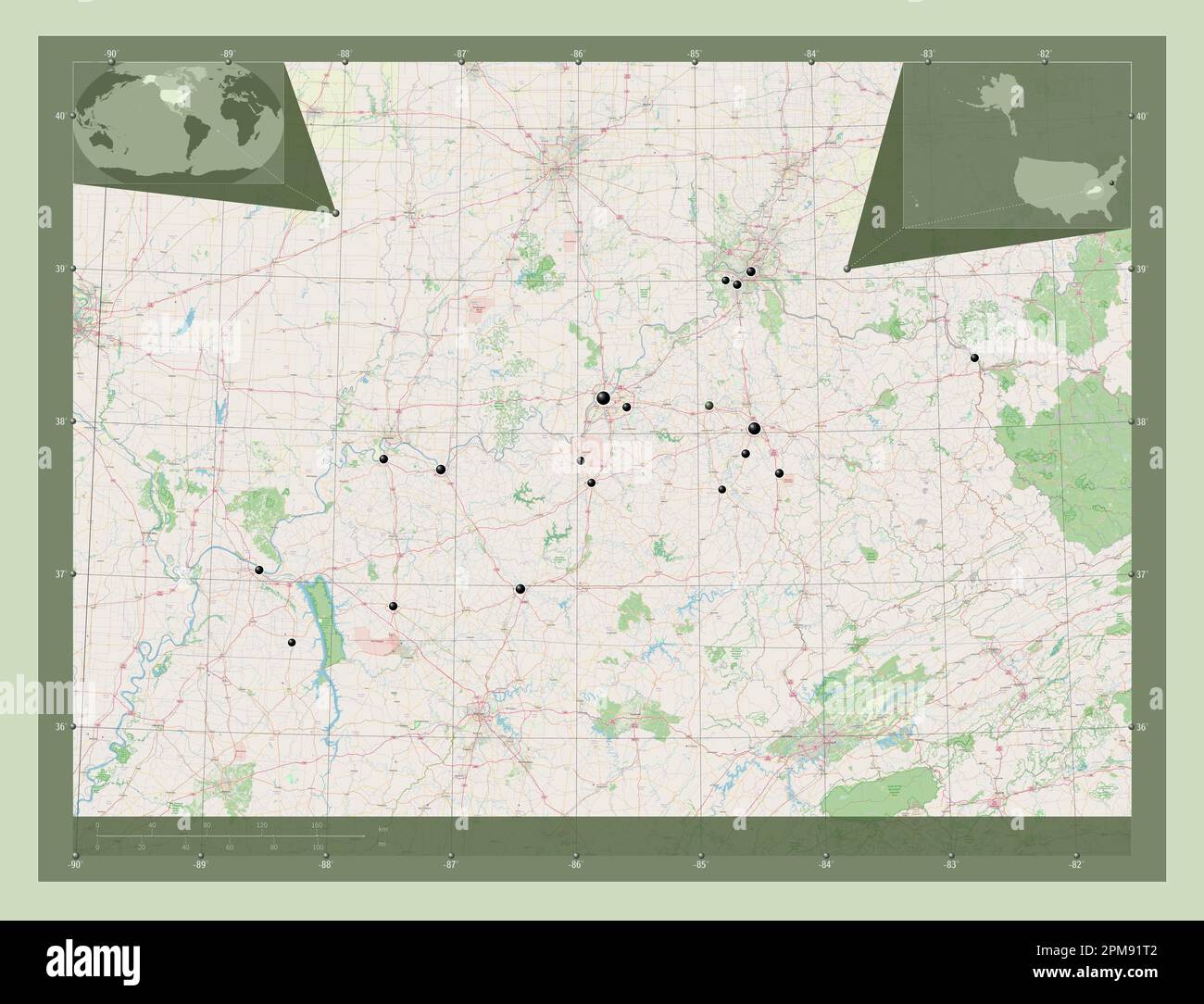 Kentucky, state of United States of America. Open Street Map. Locations ...