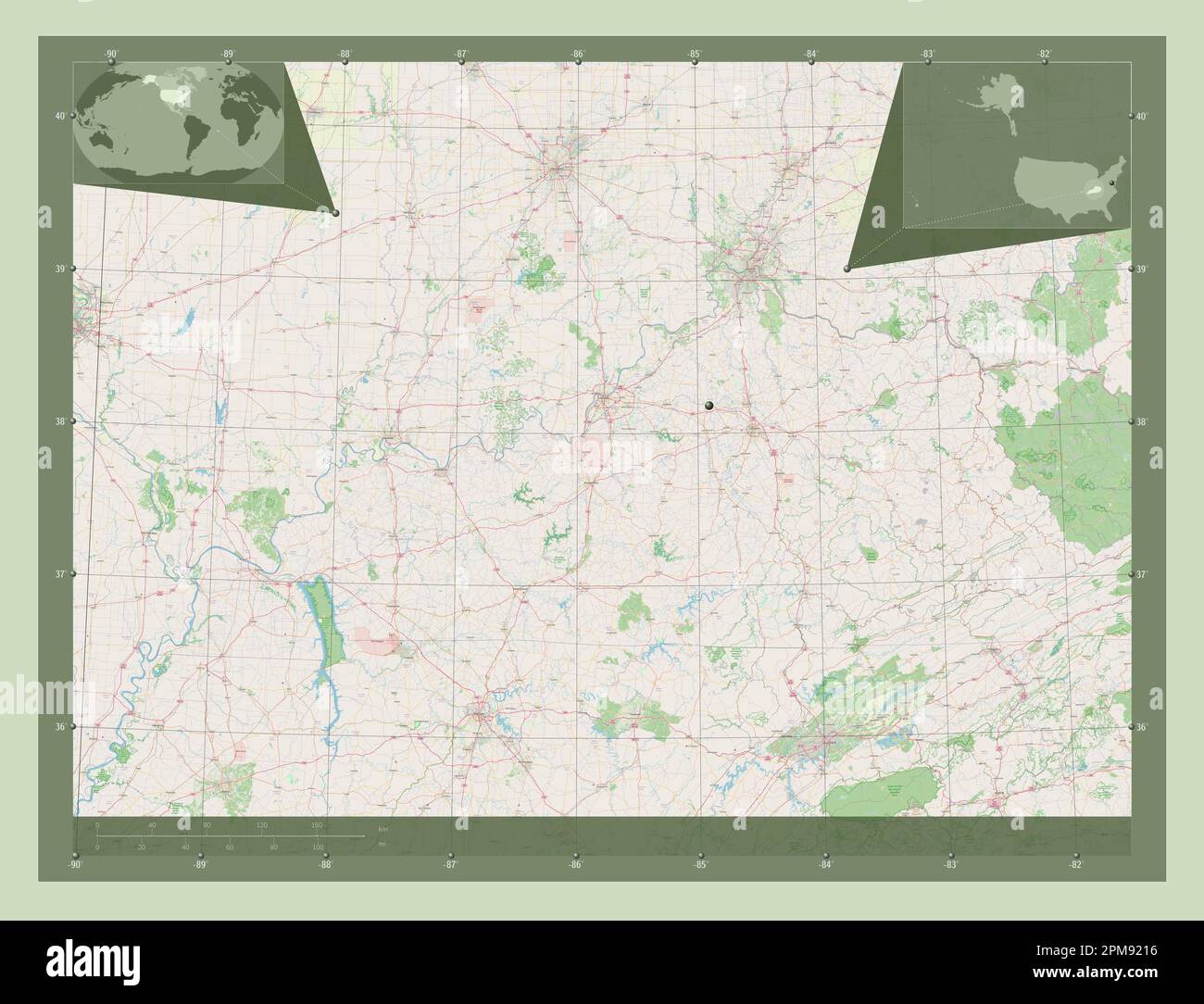 Kentucky, state of United States of America. Open Street Map. Corner ...